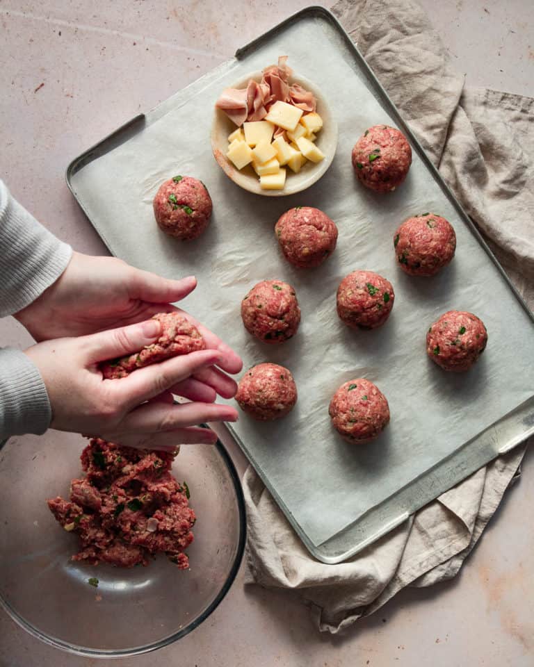 Cheese stuffed meatballs recipe with mortadella • fedetheclumsychef